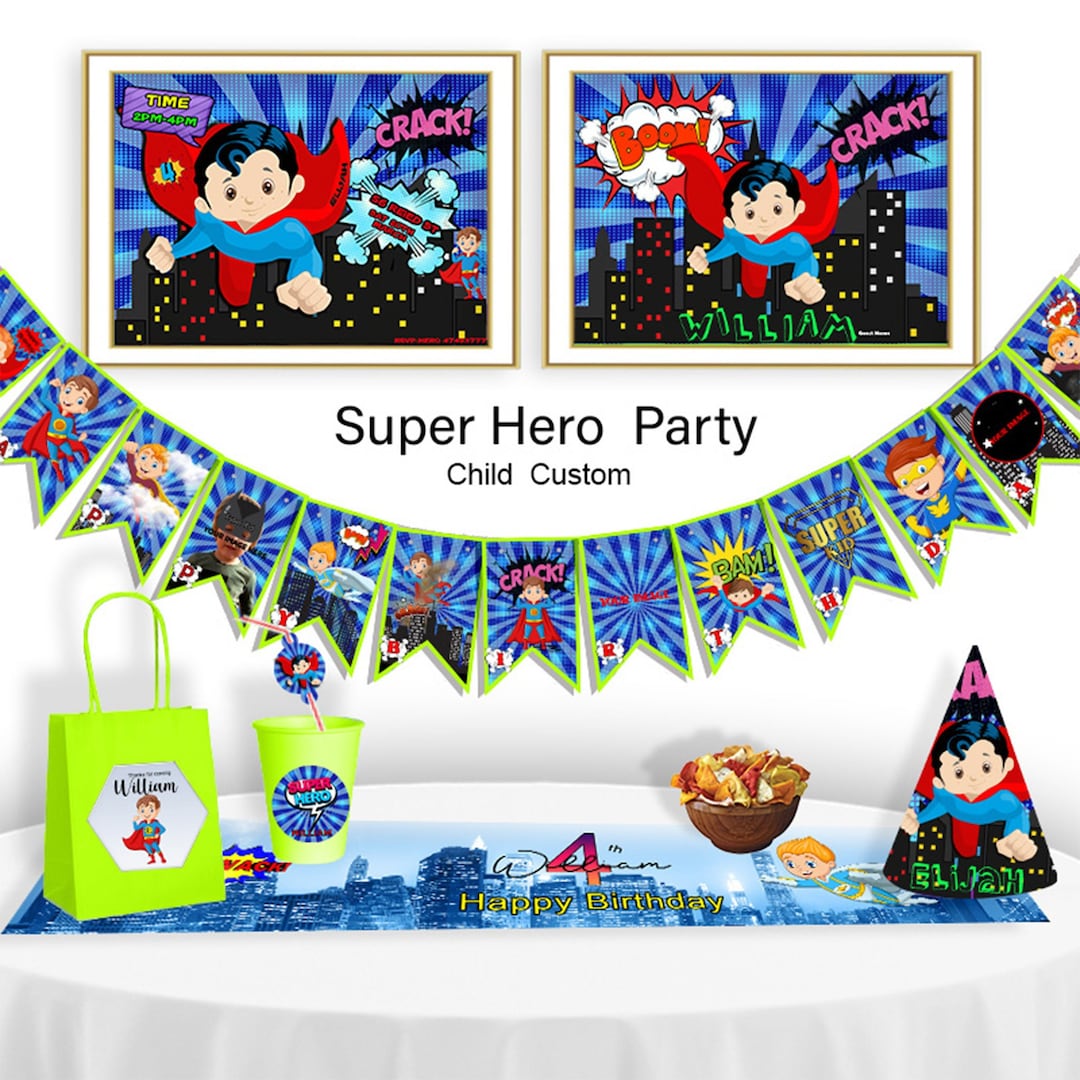 Custom Superhero Party Decorations Flying Superheroes Blue - Etsy