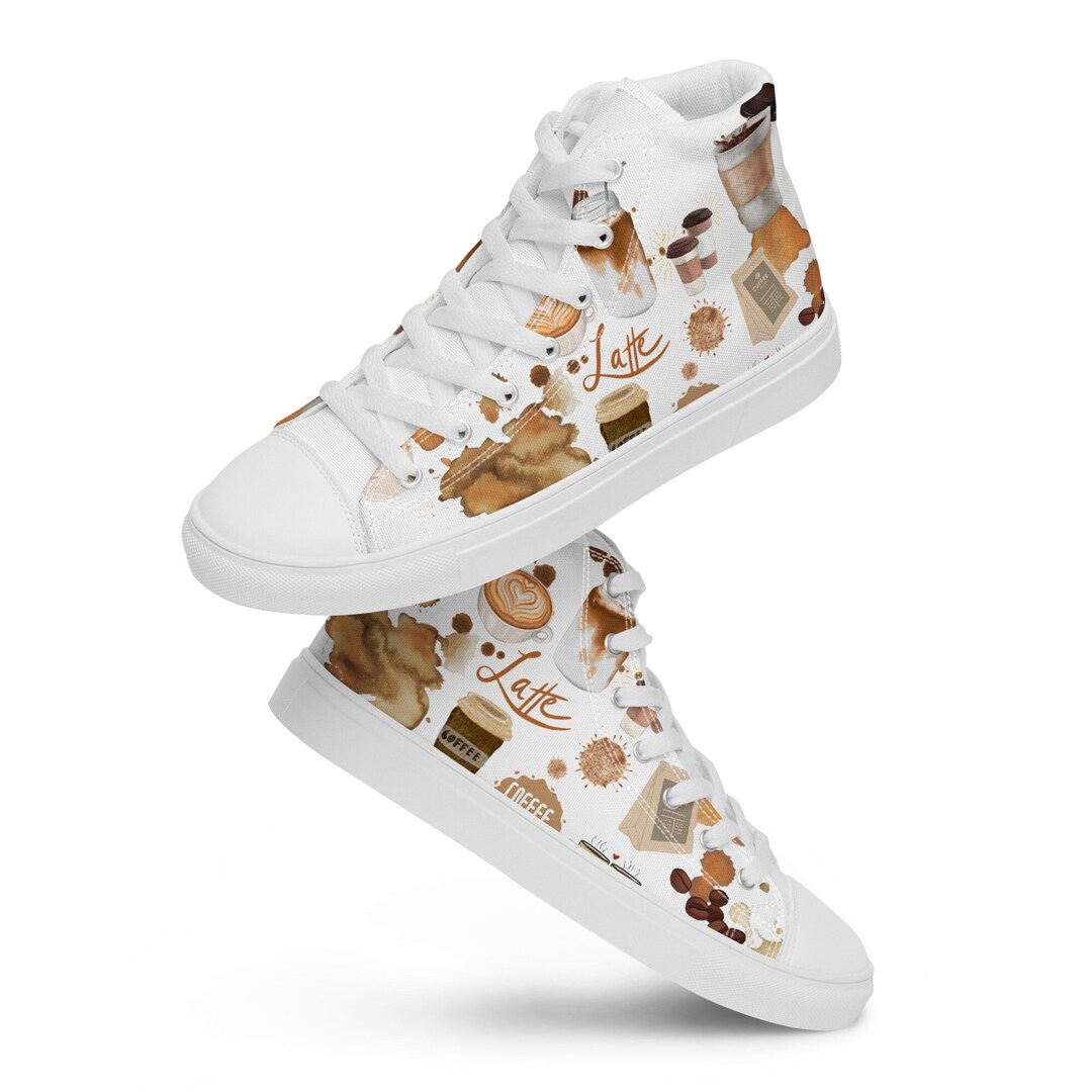 Coffee Themed Womens High Top Canvas Shoes - Etsy