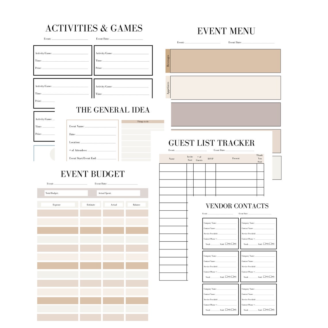 Beige Planner | Printable Party Planner | Event Planner | Digital Party ...