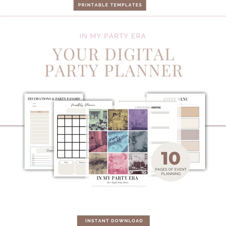 Beige Planner | Printable Party Planner | Event Planner | Digital Party ...