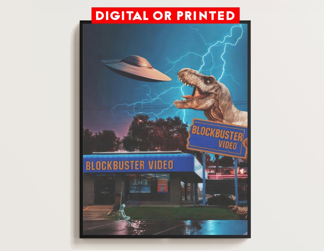 Blockbuster Video Poster, Dallas City, Retro Movie Art Printable, T Rex ...