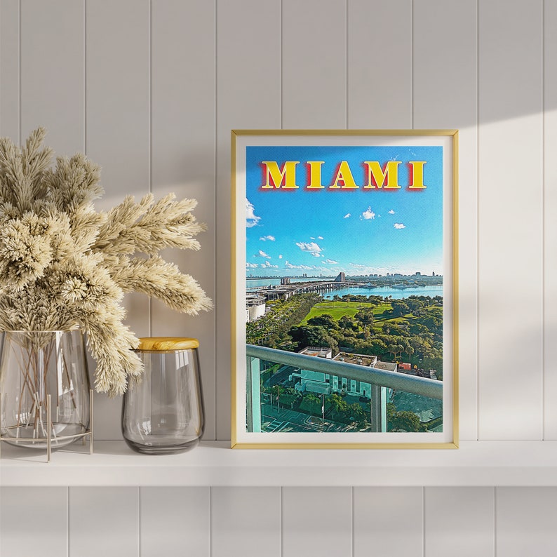 Miami Skyline Poster, Miami Beach, Florida Summer Print, USA Travel ...
