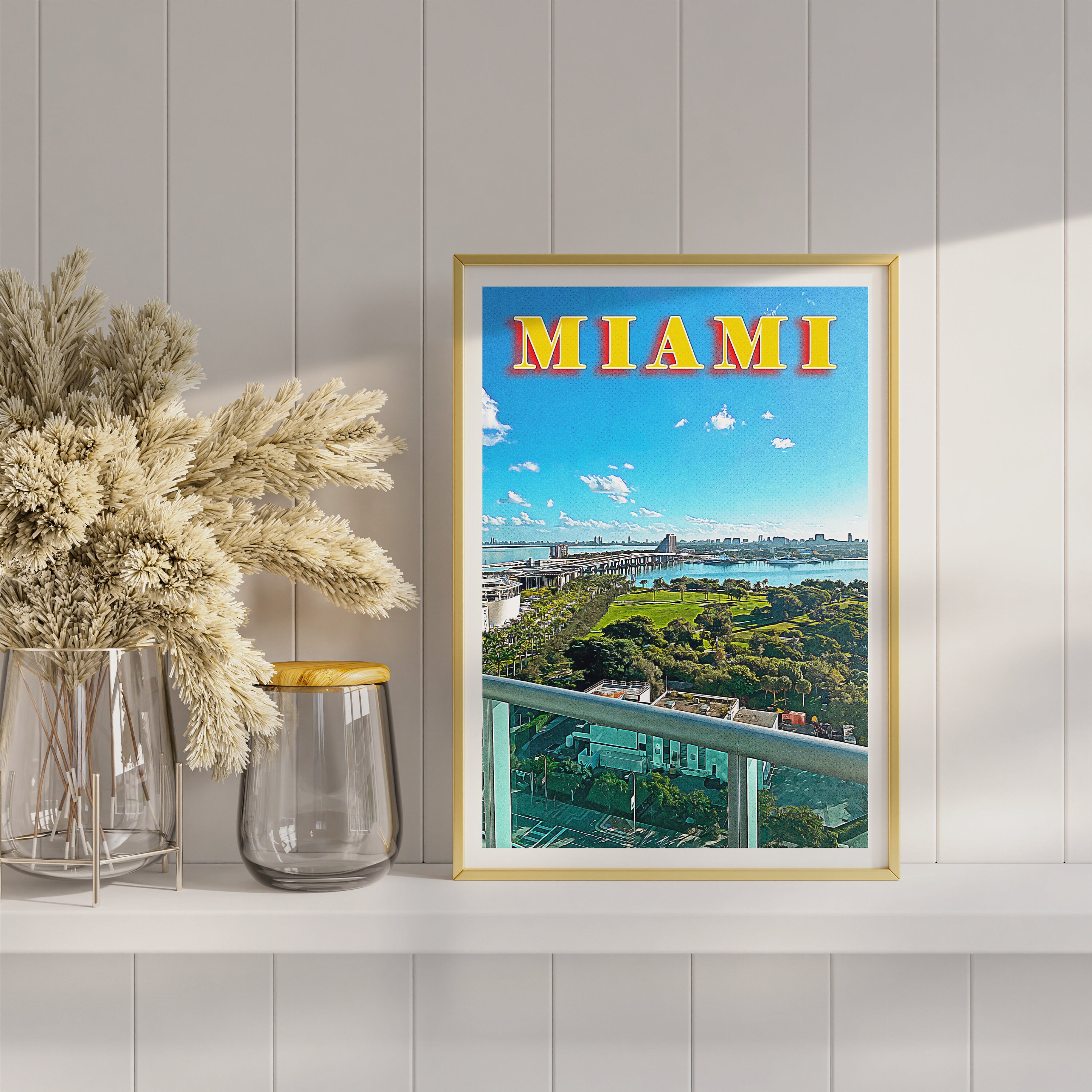 Miami Skyline Poster, Miami Beach, Florida Summer Print, USA Travel ...
