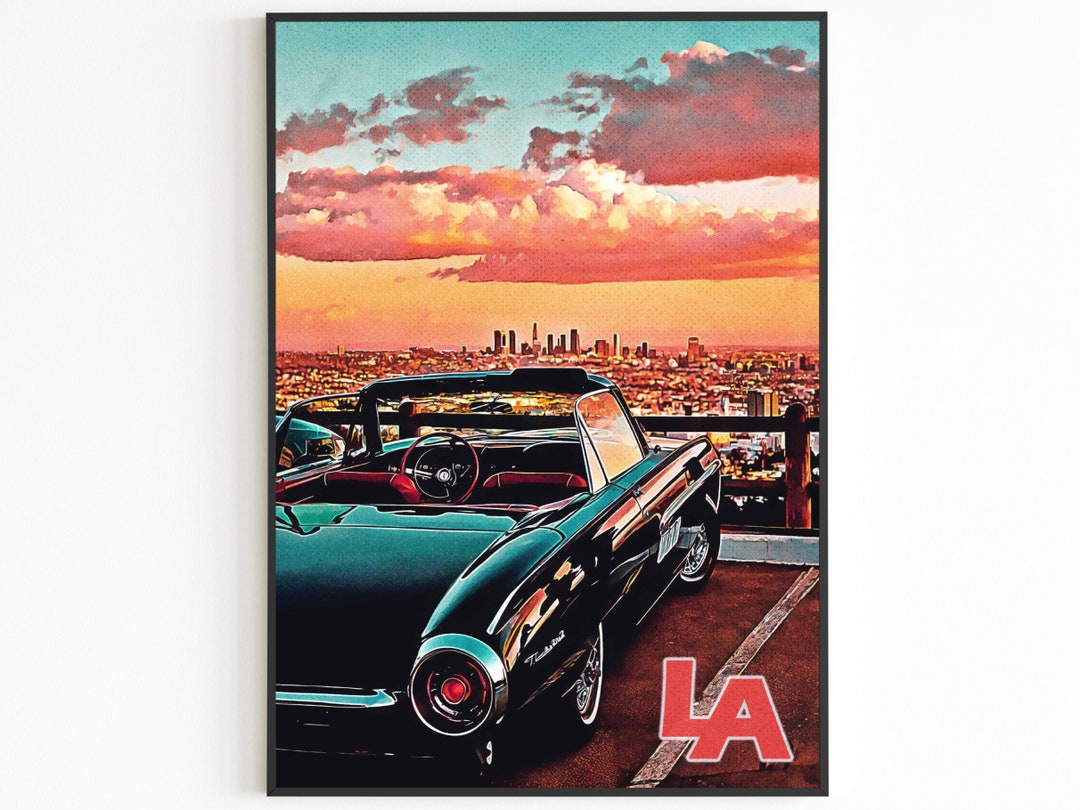 Los Angeles Skyline Poster, California Vintage Wall Art, Sunset Pastel ...