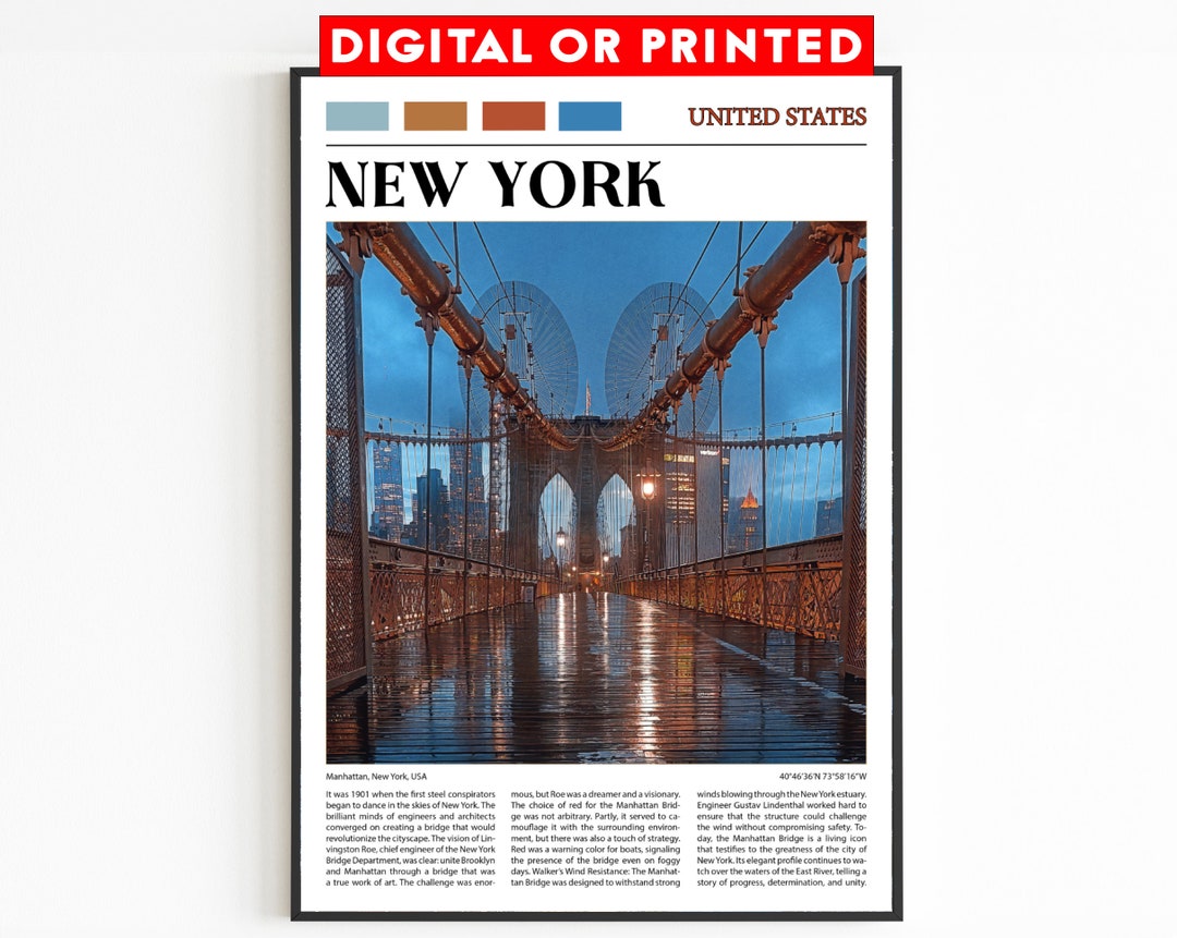 New York Bridge Travel Poster Big Apple Manhattan Bridge - Etsy