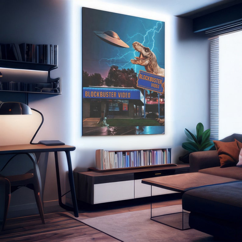 Blockbuster Video Poster, Dallas City, Retro Movie Art Printable, T Rex ...