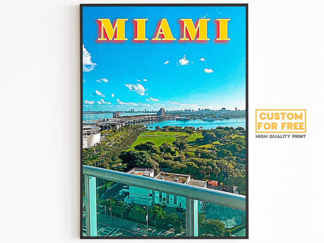 Miami Skyline Poster, Miami Beach, Florida Summer Print, USA Travel ...