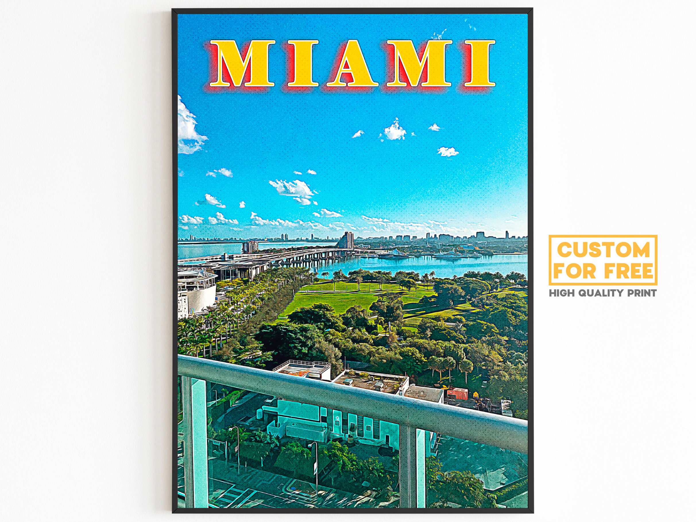 Miami Skyline Poster, Miami Beach, Florida Summer Print, USA Travel ...