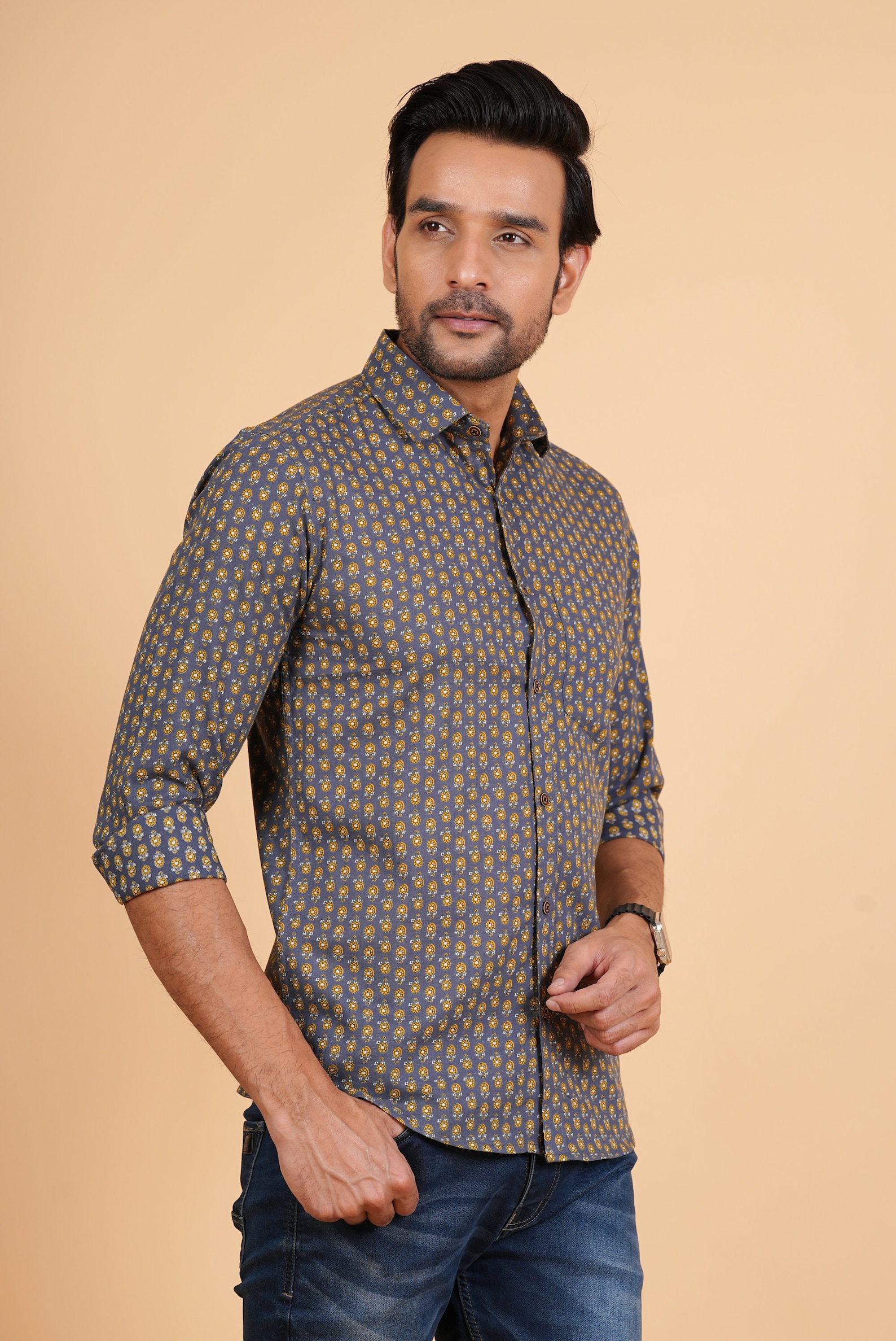 Jaipuri Block Print Cotton Brown Shirt, Tropical Wear Personalized Gift ...