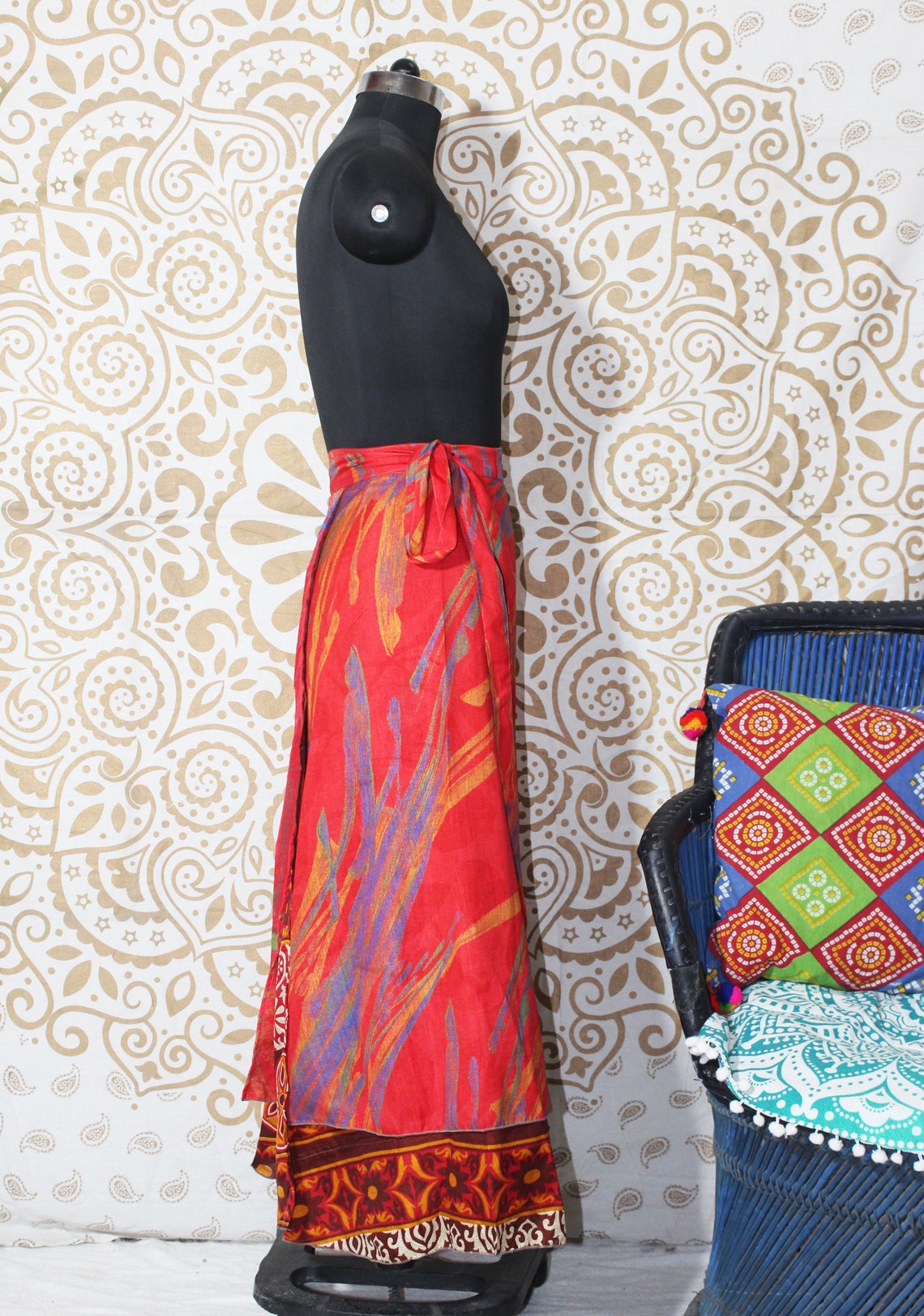 Indian Upcycled Sari Silk Long Wrap Skirt Reversible Layer Assorted ...