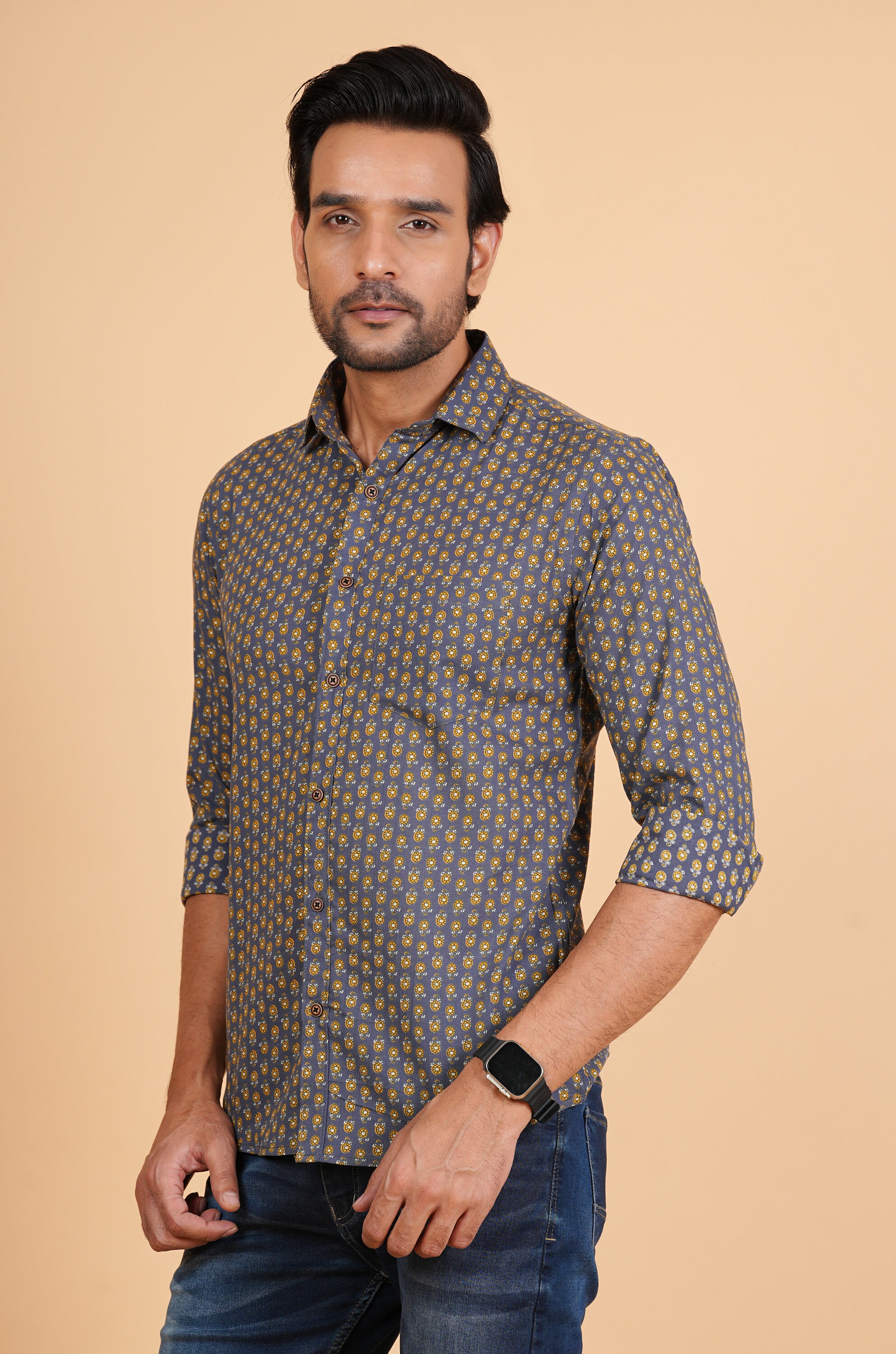 Jaipuri Block Print Cotton Brown Shirt, Tropical Wear Personalized Gift ...