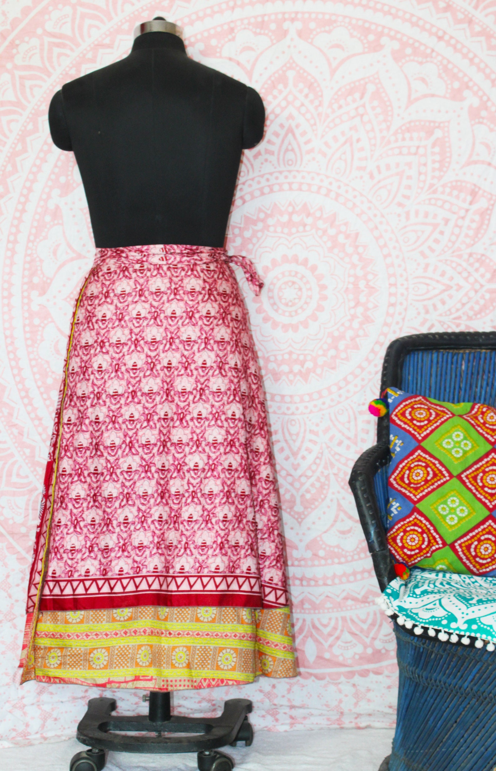 Indian Sari Silk Wrap Skirt Reversible Two Layer Vintage Silk Wrap ...