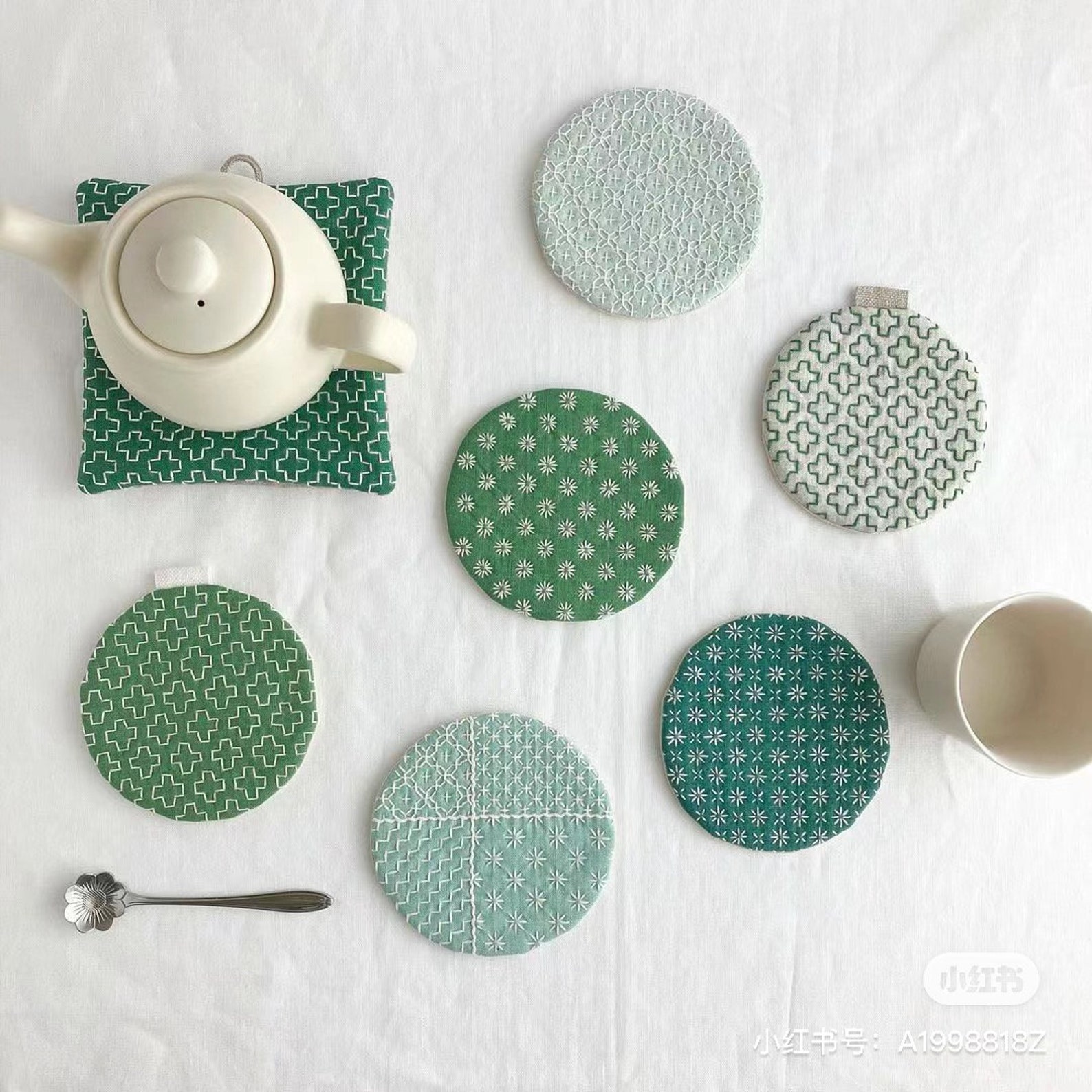 Hand-embroidered Coasters, Essential for Picnics, Green Coasters ...