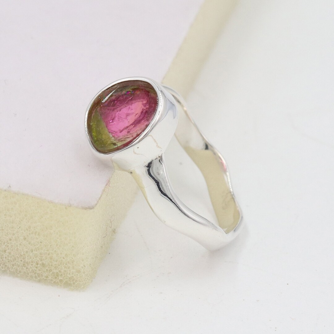 Tourmaline Ring Sterling Silver Ring Water Melon Tourmaline - Etsy
