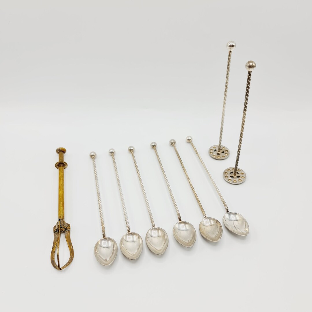 H. Hooijkaas Silver Plated Cocktail Stampers With 6 Long Mixer Spoons ...