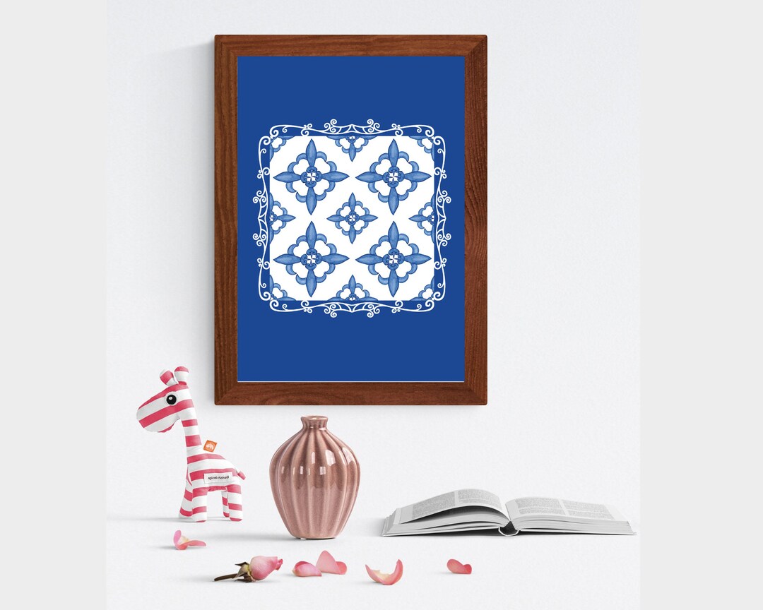 Digital Download Moroccan Blue Tile Art Aesthetic Home Decor Geometric ...