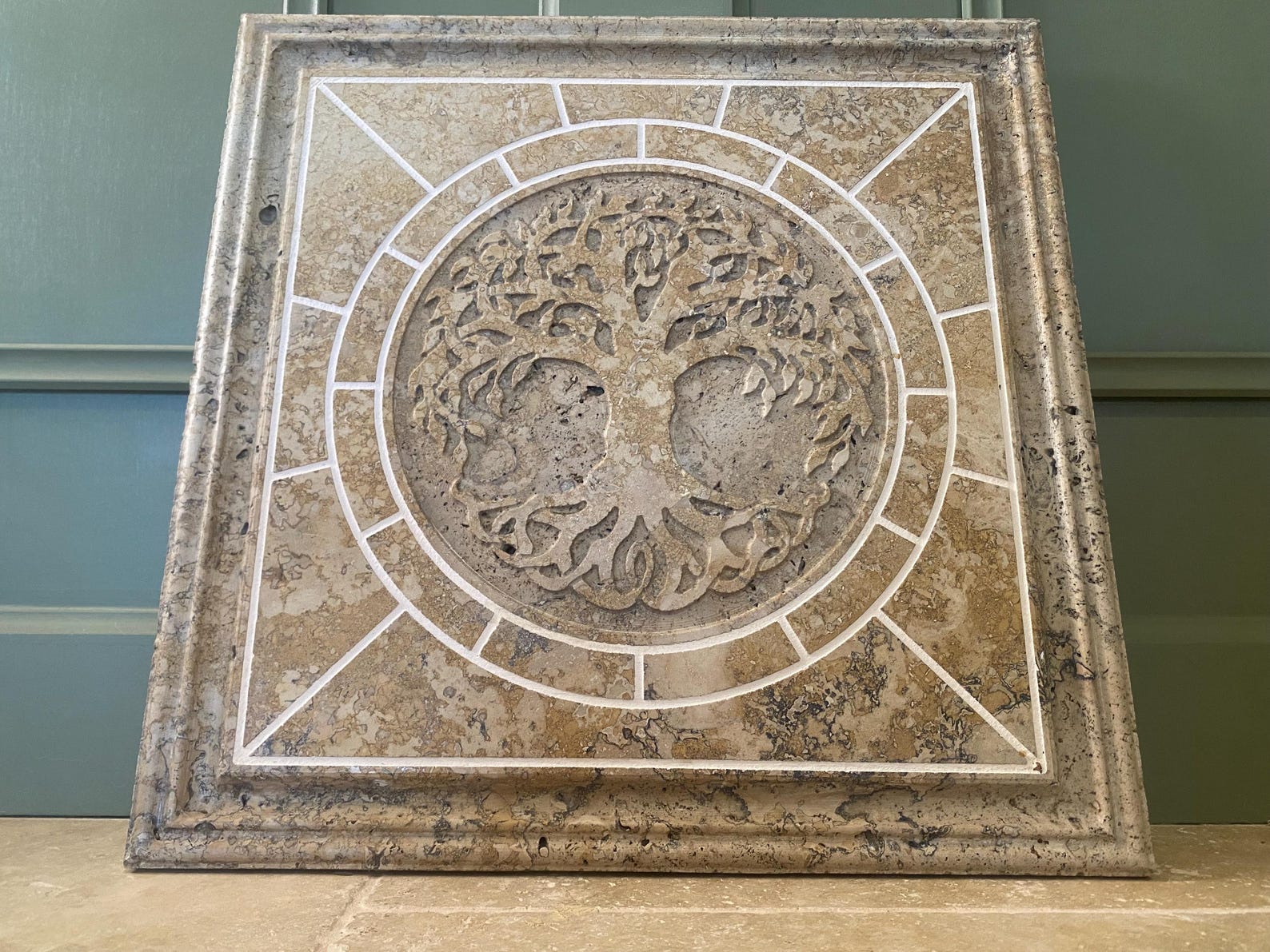 Natural Travertine Tree of Life Mosaic Backsplash Tile - 16x16in ...