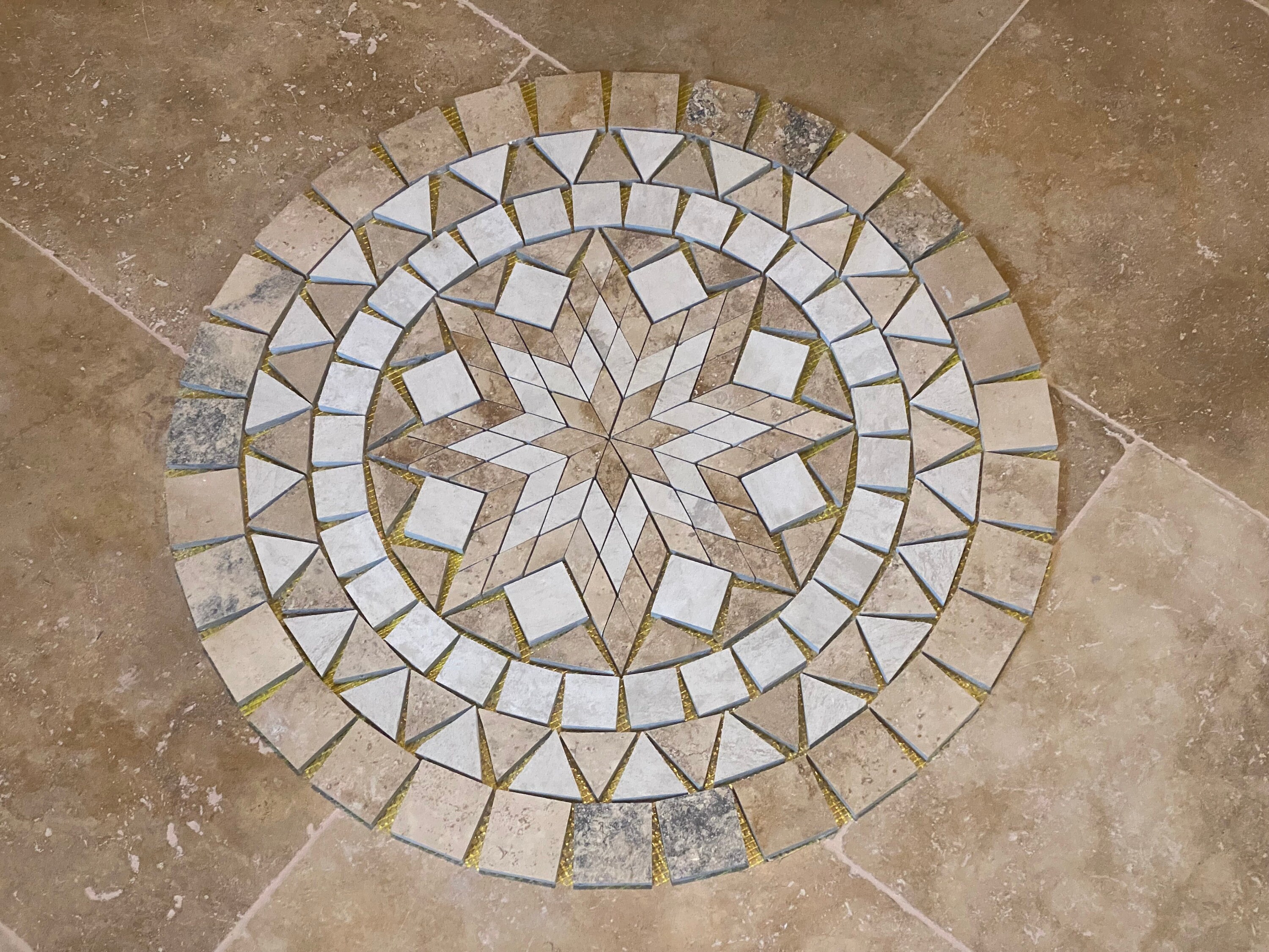 27.5 Inch 700mm Round Travertine Mosaic Medallion - 12mm Thick ...