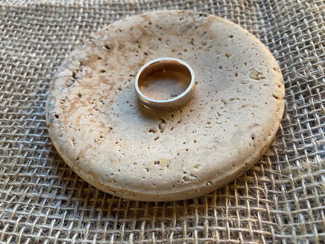 Travertine Jewelry Dish - 100mm Round Stone Plate, Ring Holder ...