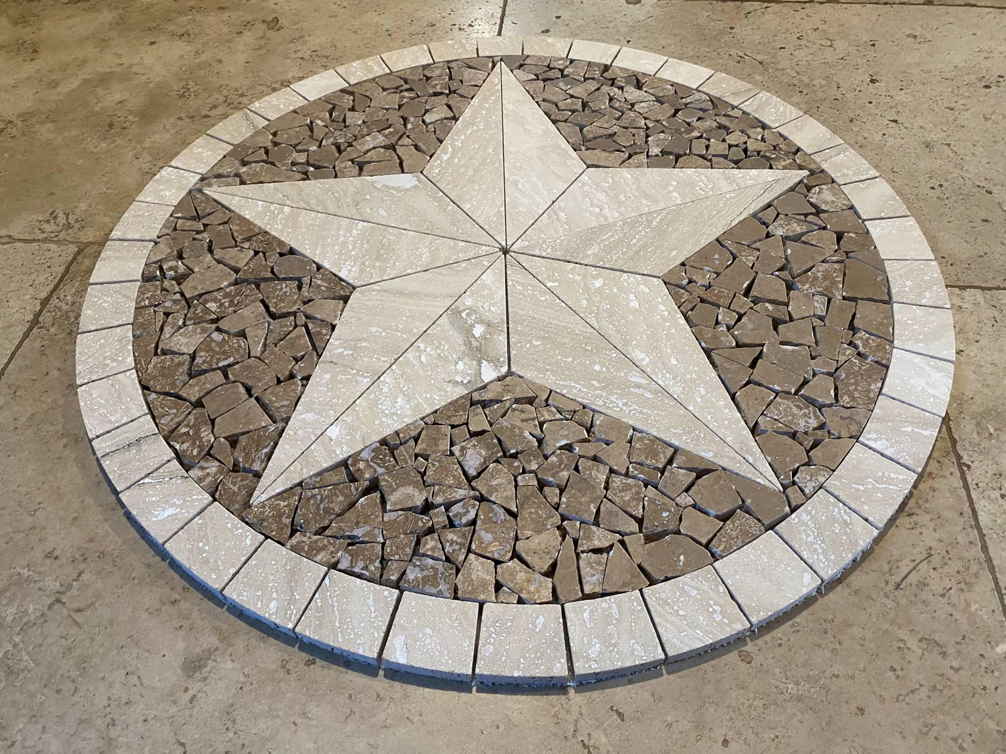 Texas Star Travertine Mosaic Medallion | Handcrafted Round Natural ...