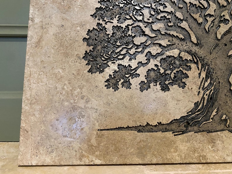 Carved Oak Tree Travertine Tile 16x24 40x60cm Rustic Wall Art, 12mm ...