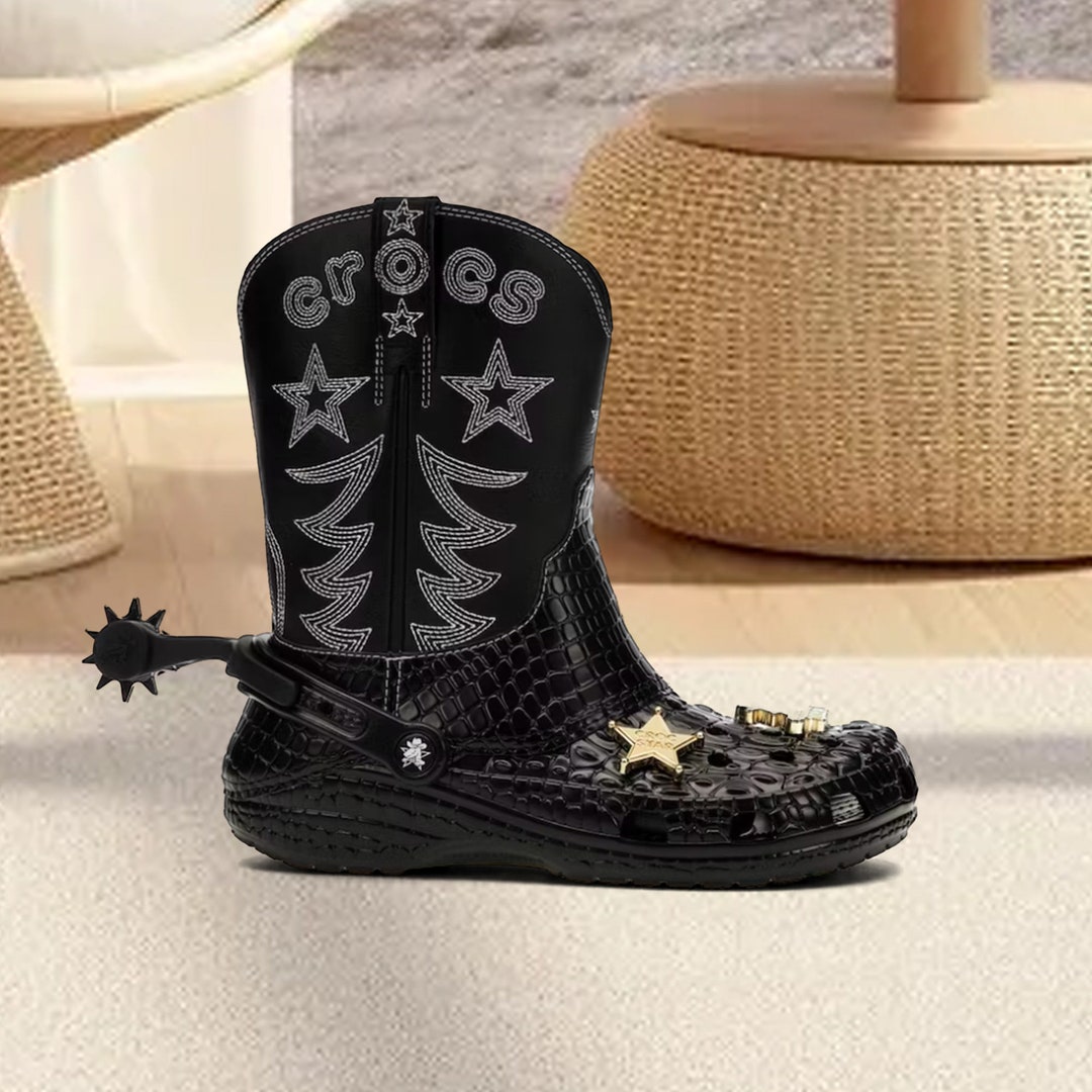 Stylish Crocs Unisex Cowboy Boot,black/silver Crocs for Girls,gift for ...