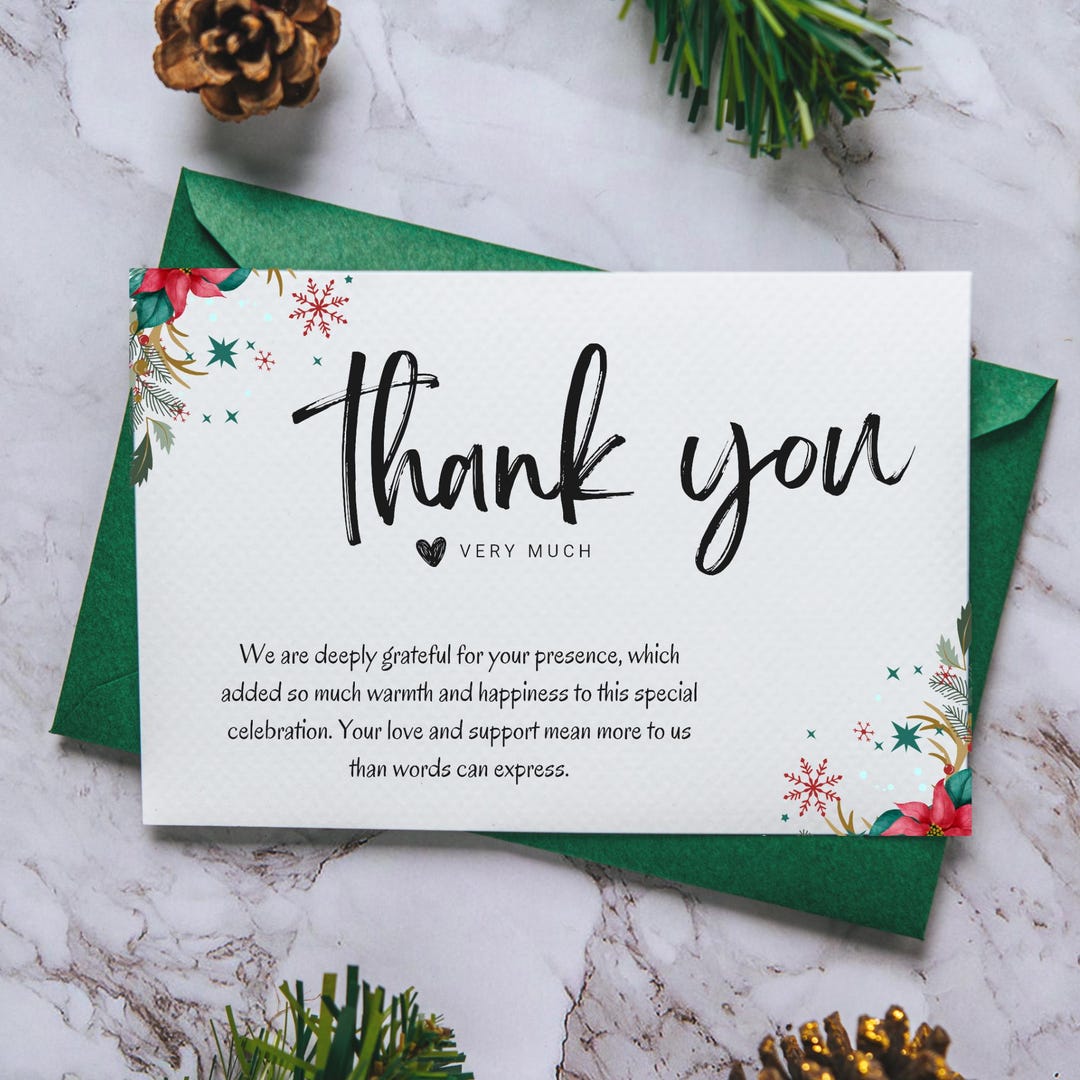 Editable Christmas Thank You Card Template: Holiday Printable - Etsy