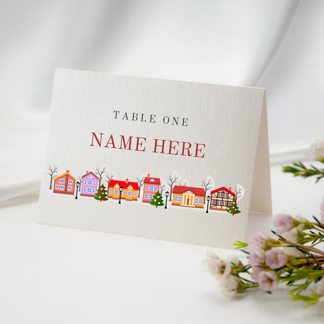 Editable Christmas Party Place Card Template , Holiday Table Name Cards ...