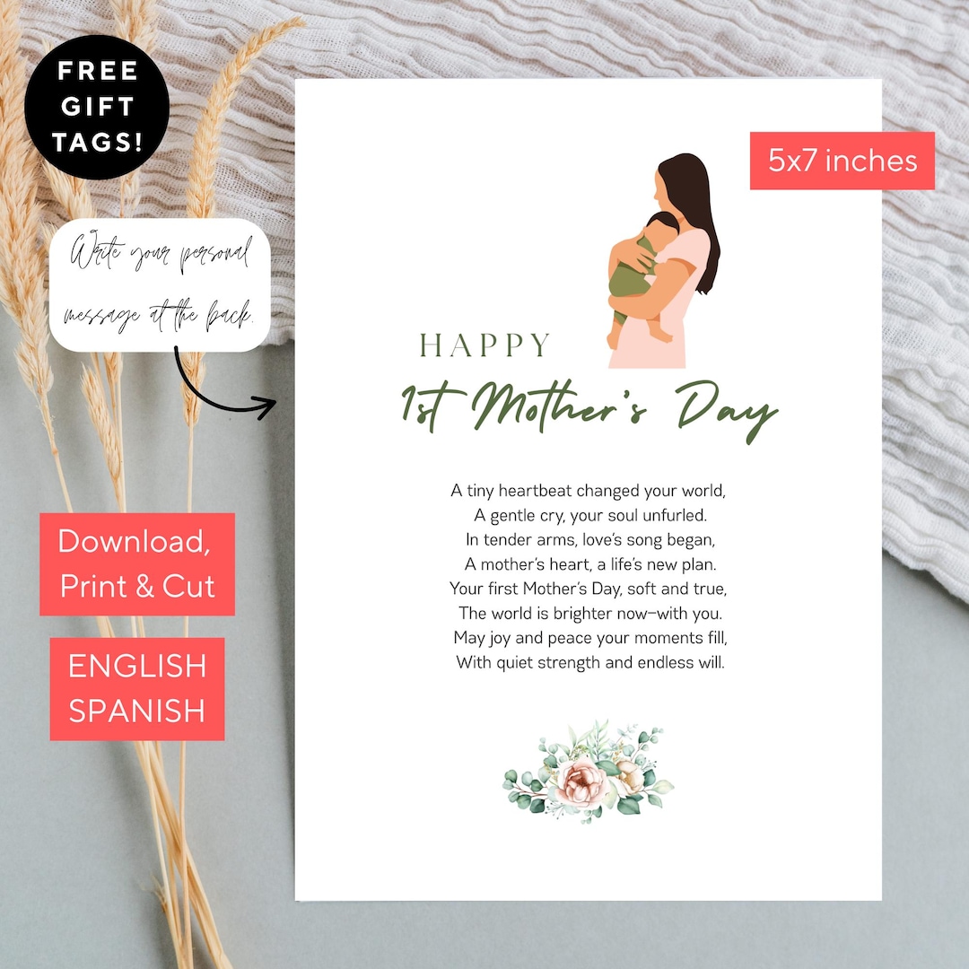 4 Printable First Mother's Day Card for New Mom and First Time Mom Gift ...