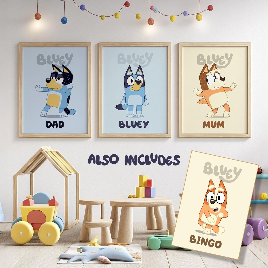 Set of 4 Bluey Prints | Bluey Wall Art | Kids Room Prints - Etsy