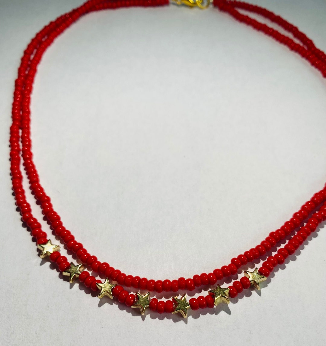 Red Christmas Choker Necklace.short Necklace. Double Chain Choker.layer ...