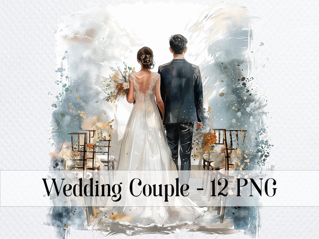 12 Wedding Couple PNG Pack for Wedding Invitation, Printable Watercolor ...
