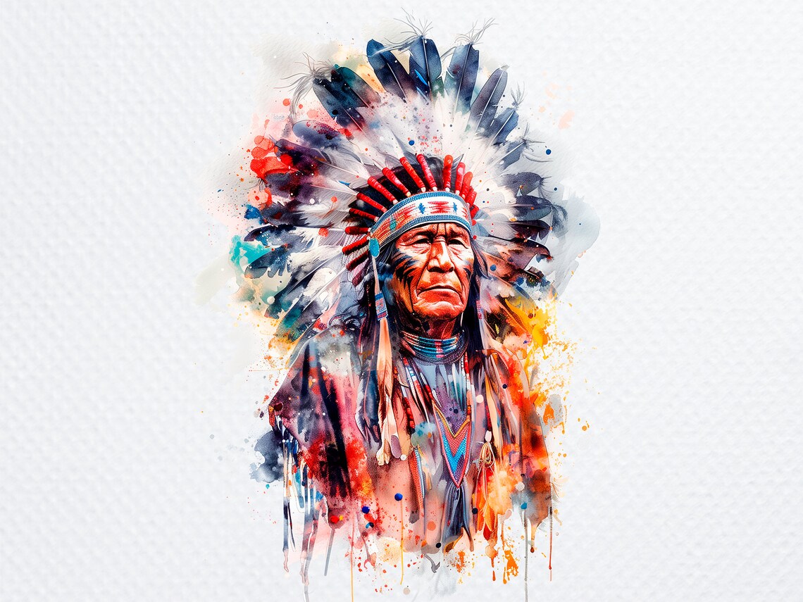 16 Native American Indian Chief PNG Clipart, Printable Watercolor ...