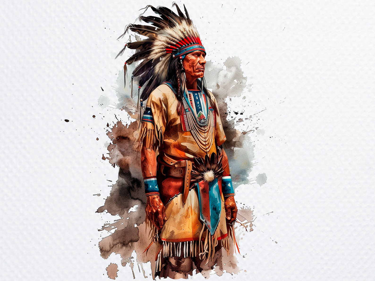 16 Native American Indian Chief PNG Clipart, Printable Watercolor ...