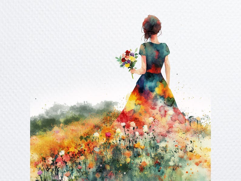 26 Girl and Flower PNG Bundle, Printable Watercolor Floral Girl Clipart ...