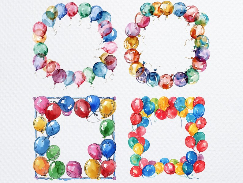 20 Birthday Frame PNG Bundle, Balloons Printable Watercolor Clipart for ...