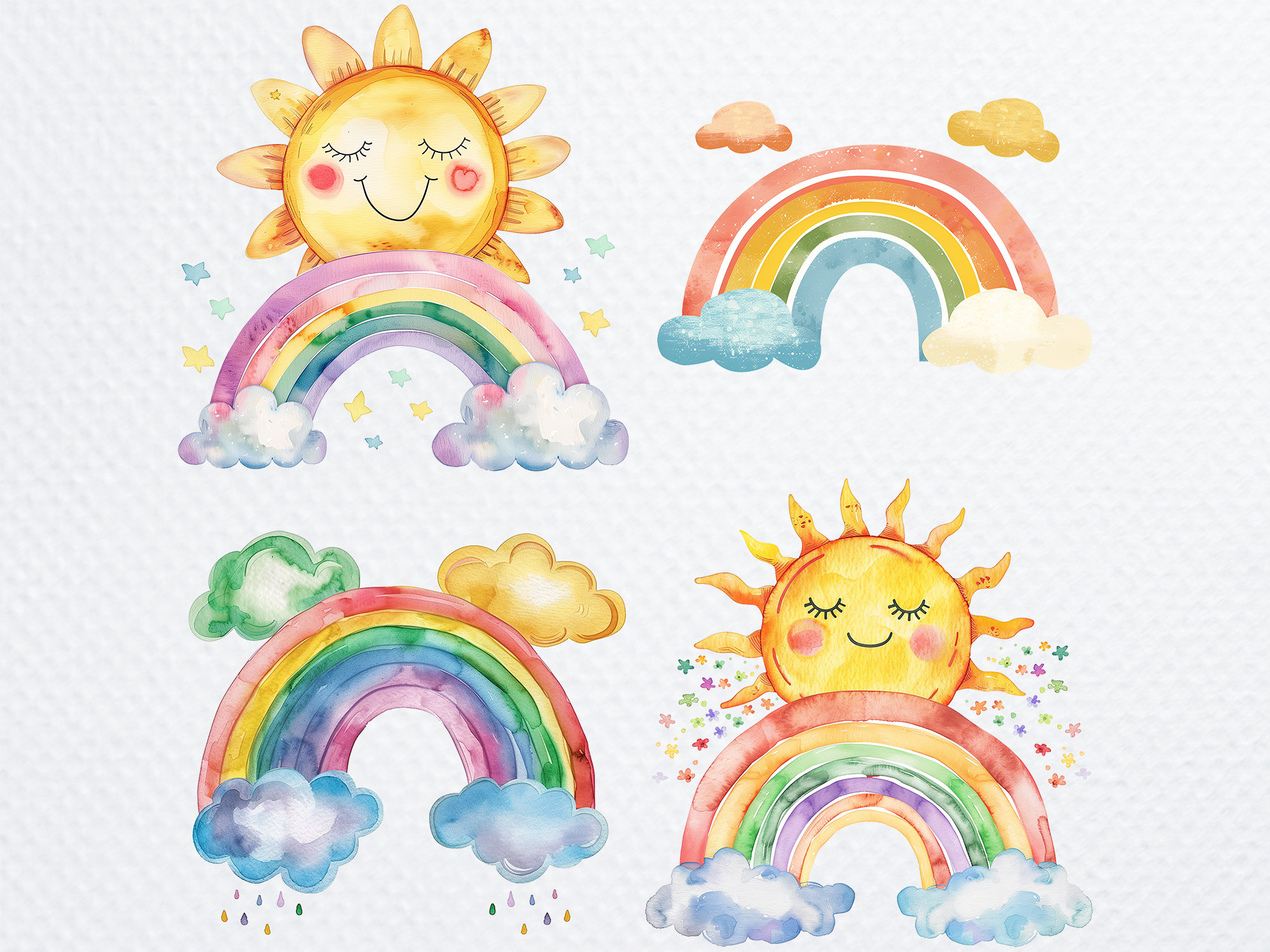 15 Rainbow PNG Bundle, Watercolor Sun and Rainbow Printable Clipart for ...