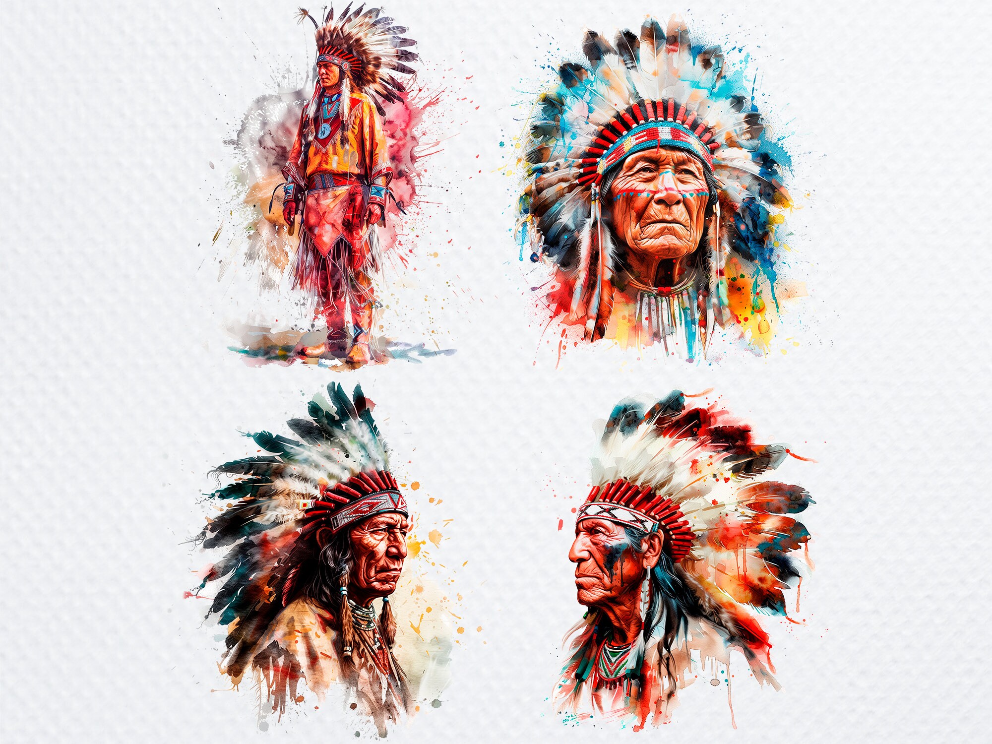 16 Native American Indian Chief PNG Clipart, Printable Watercolor ...