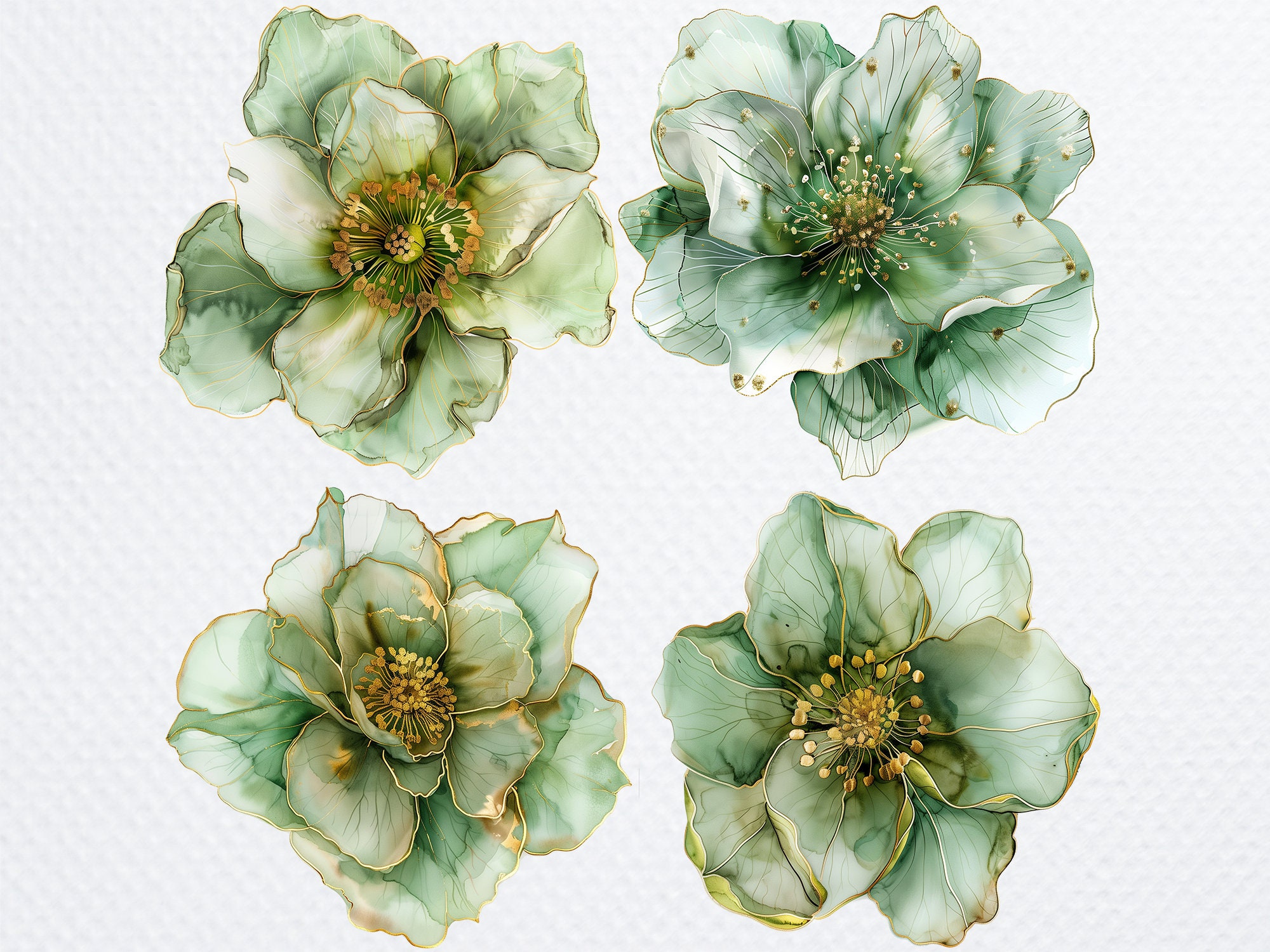 12 Abstract Flowers Clipart, Green Gold Flowers PNG, Lime Gold Flowers ...