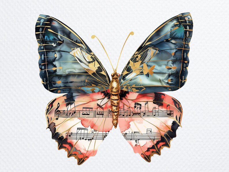 12 PNG Butterfly Music Notes Clipart Bundle, Butterfly Wall Print ...