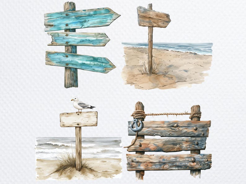 13 Wooden Sign PNG Clipart Bundle, Beach Sign Png, Nautical Signs ...