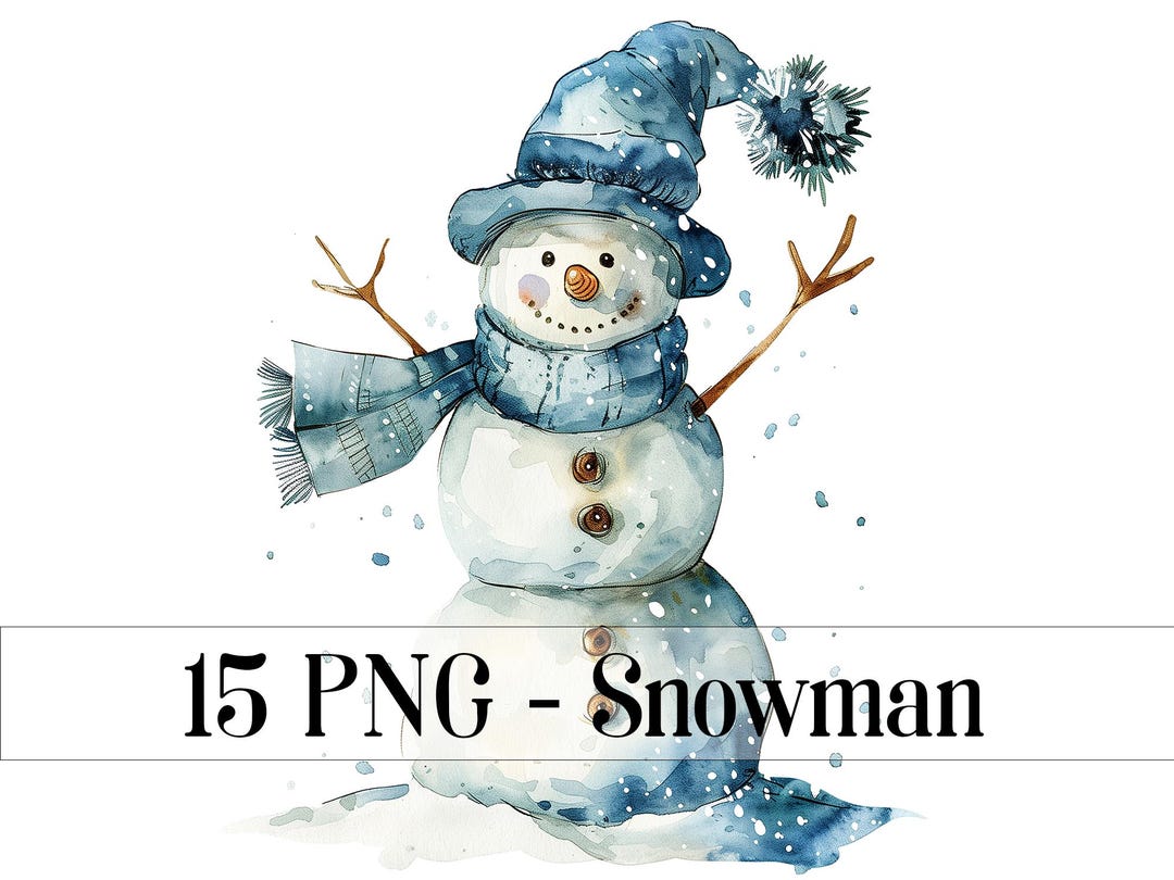 15 Winter Snowman PNG Bundle, Christmas Clipart, Printable Watercolor ...