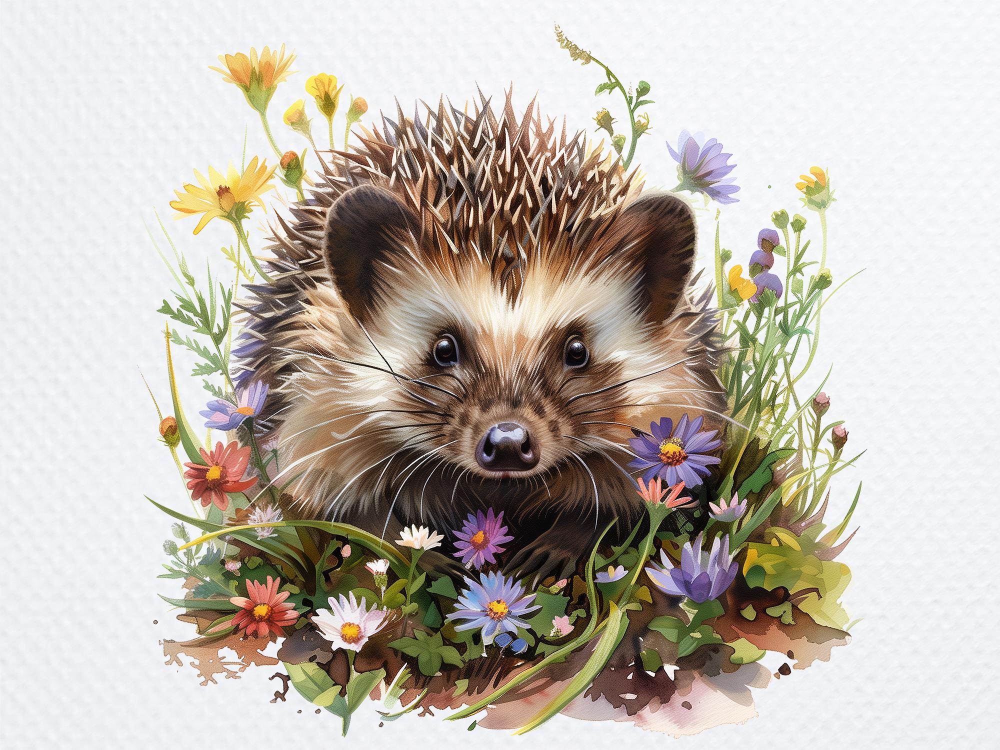 10 Cute Hedgehog PNG Bundle, Printable Watercolor Floral Hedgehog ...