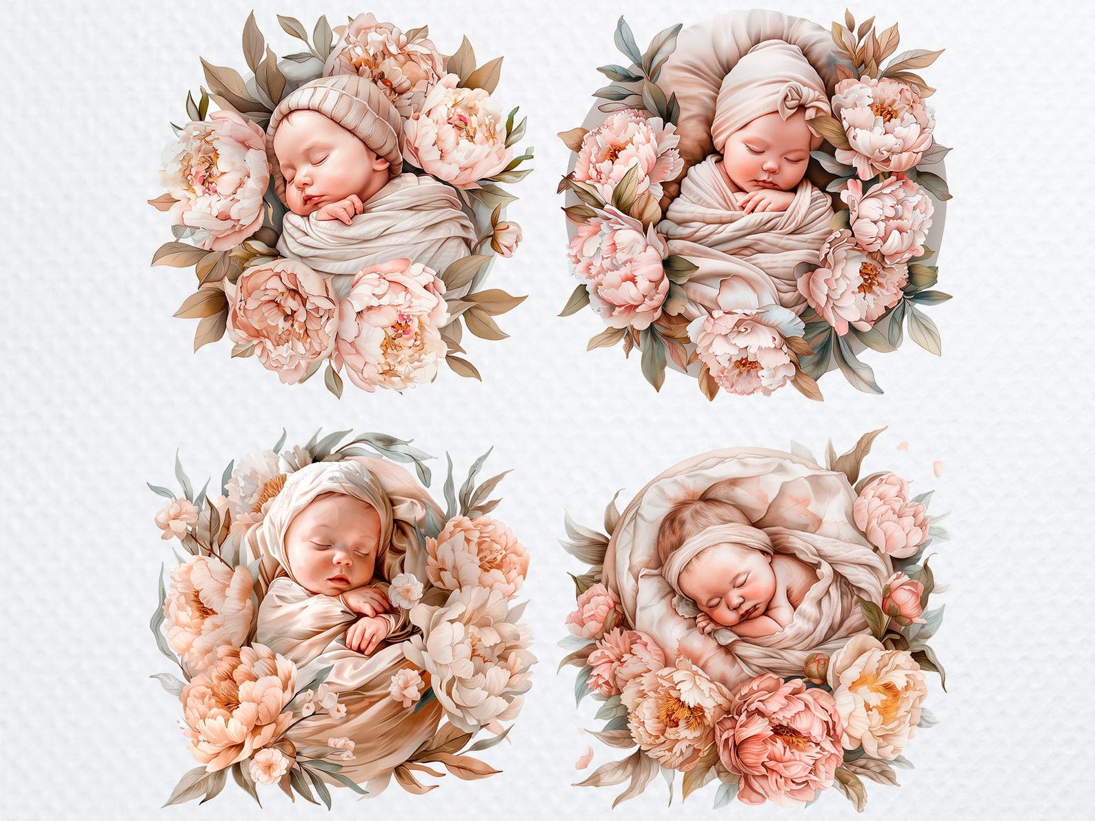 12 Baby in Flowers PNG Bundle, Baby Shower Printable Watercolor Clipart ...