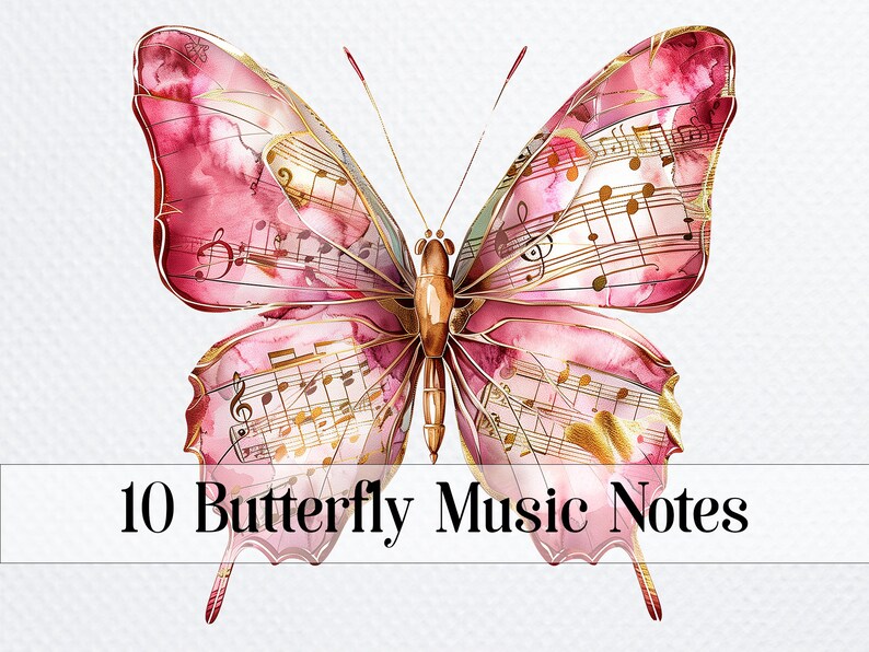 12 PNG Butterfly Music Notes Clipart Bundle, Butterfly Wall Print ...