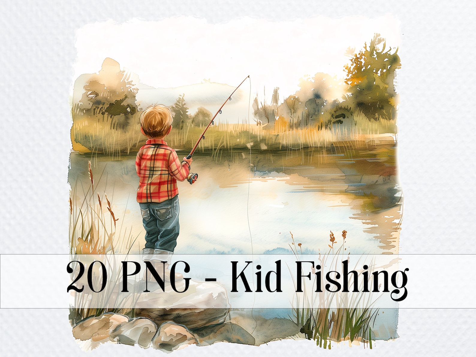 20 PNG Kid Fishing Clipart Bundle, Little Boy Fishing, Watercolor ...