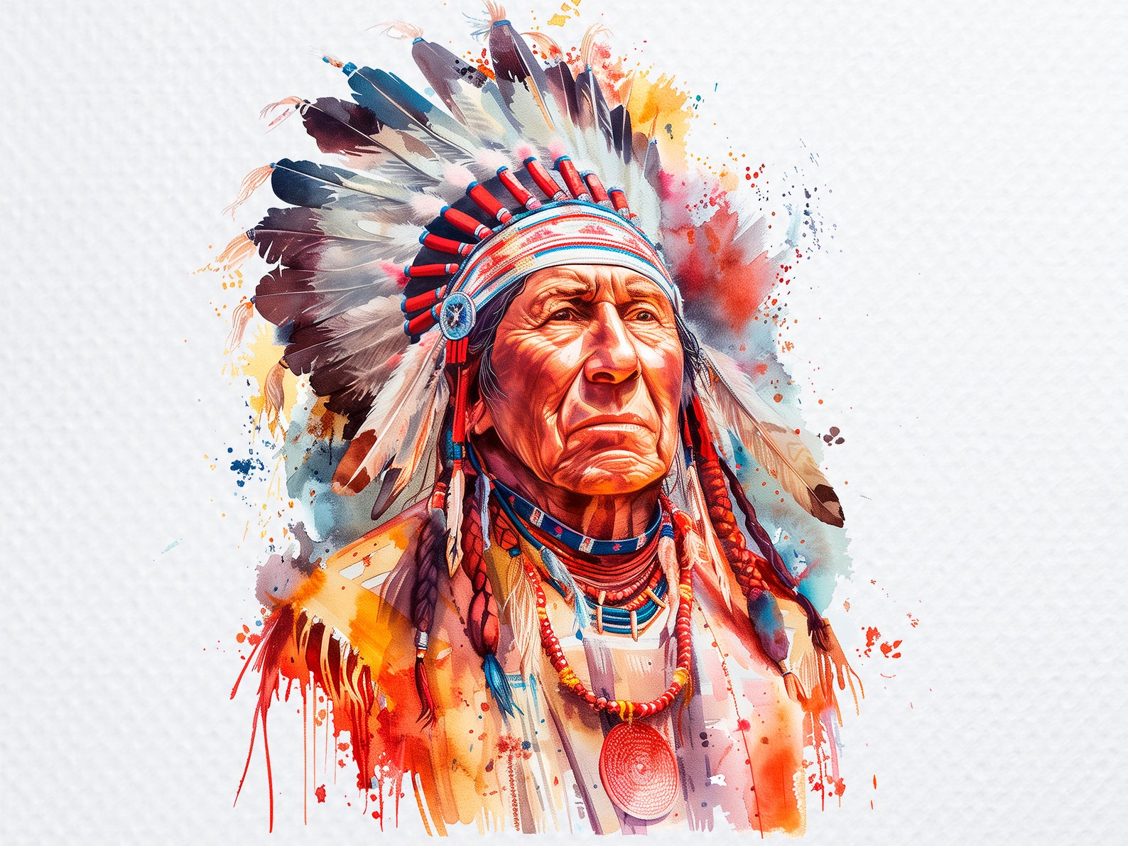 16 Native American Indian Chief PNG Clipart, Printable Watercolor ...