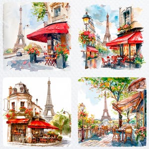 14 Vintage Paris PNG Bundle, Printable Watercolor Clipart for ...