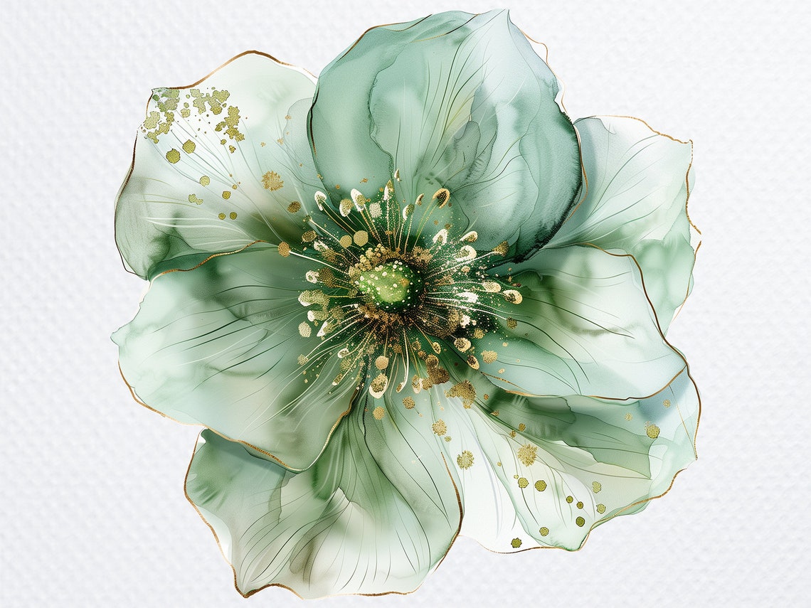 12 Abstract Flowers Clipart, Green Gold Flowers PNG, Lime Gold Flowers ...