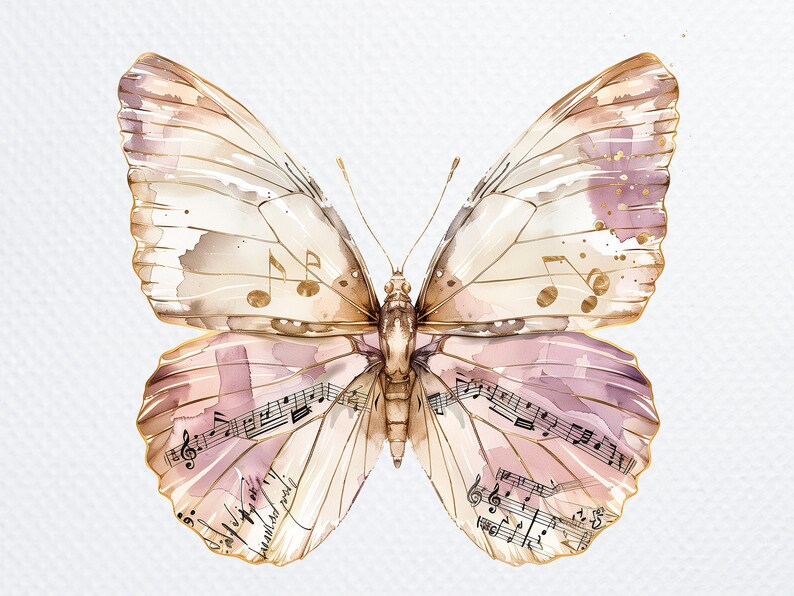 12 PNG Butterfly Music Notes Clipart Bundle, Butterfly Wall Print ...
